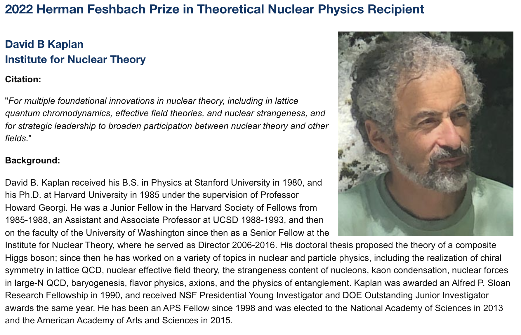 UW’s David Kaplan Awarded APS’s Feshback Prize – IQuS